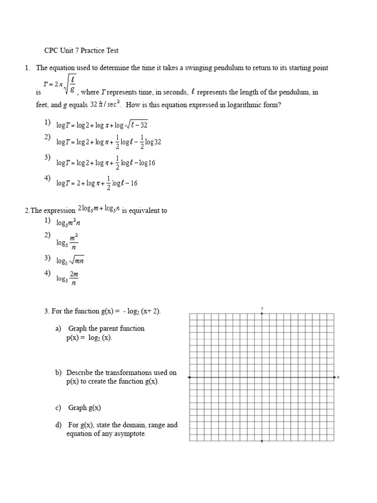 CPC Unit 7 Practice Test | PDF | Logarithm | Function (Mathematics)