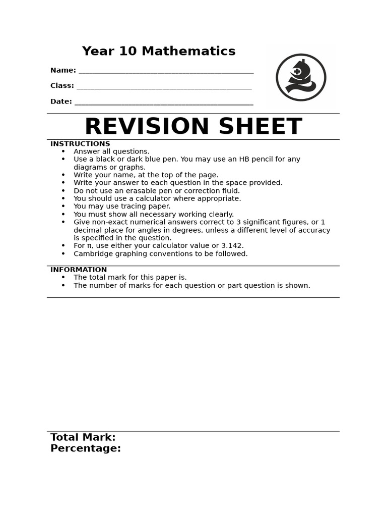 Revision Sheet | PDF