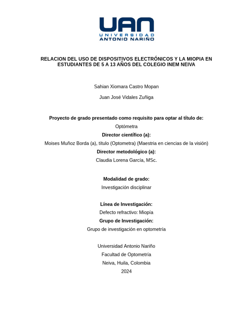 Investigacion Proyecto | PDF | Ojo humano | Miopía