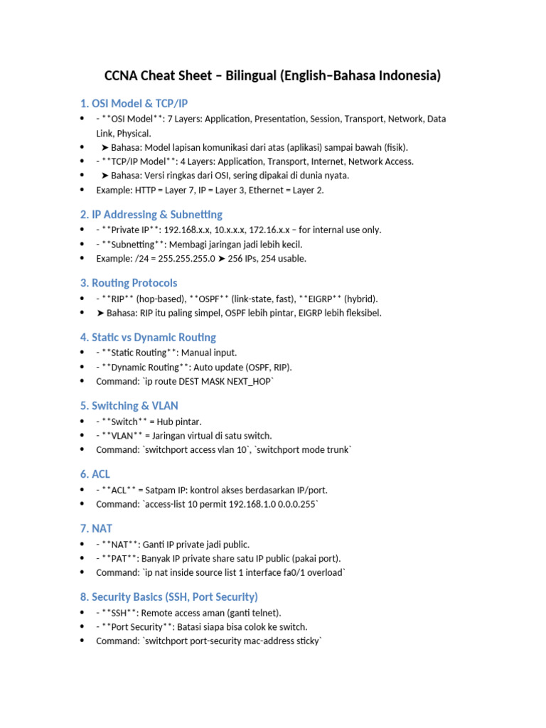 CCNA CheatSheet Bilingual | PDF
