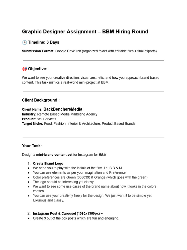 Graphic Designer Assignment for BBM | PDF