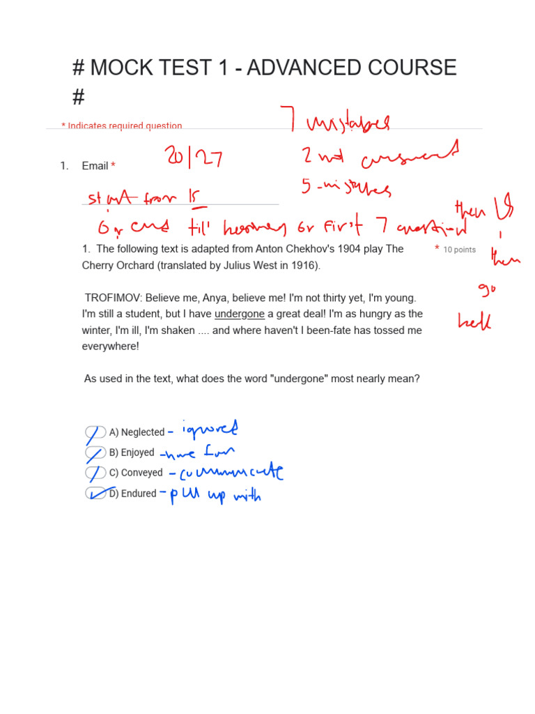 # MOCK TEST 1 - ADVANCED COURSE # - Google Forms | PDF | Vitamin C