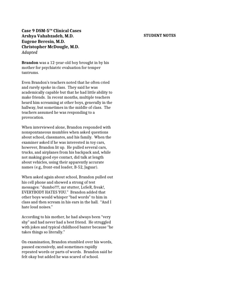 2022 DSM 5 Case Studies Student | PDF