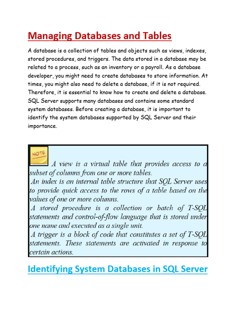 Managing Databases and Tables | PDF | Databases | Microsoft Sql Server