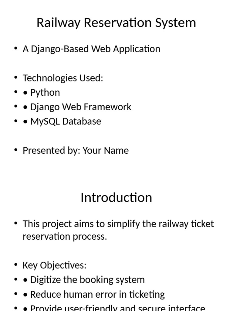 Railway Reservation System Detailed Presentation | PDF | Databases | Computing
