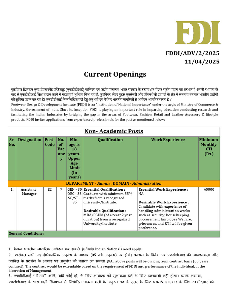 FDDI-Assistant-Manager-Advertisement-2025 | PDF