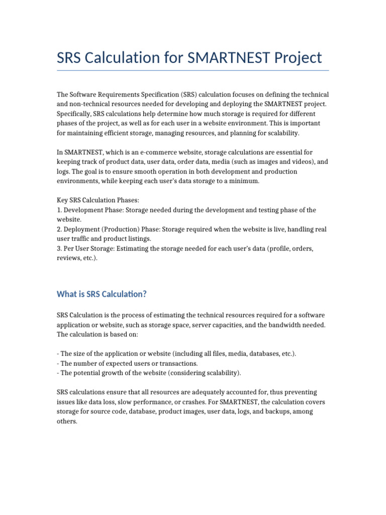 SMARTNEST SRS Storage Calculation Guide | PDF | Backup | Databases