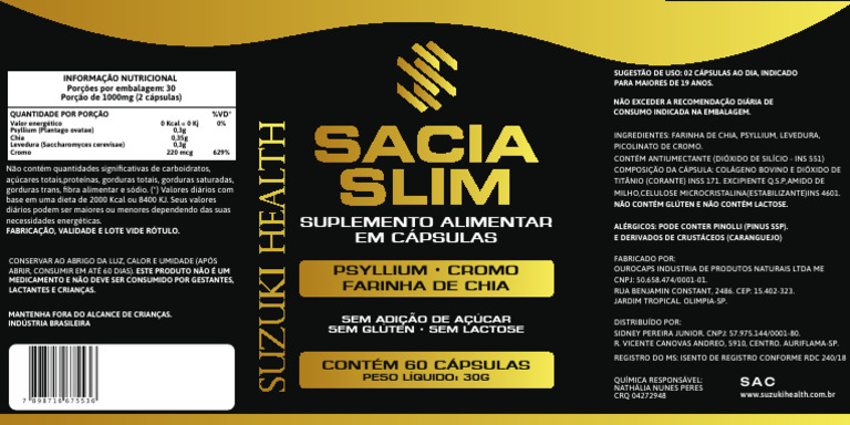 Composição e Uso do Sacia Slim | PDF | Nutrição | Dieta e Nutrição