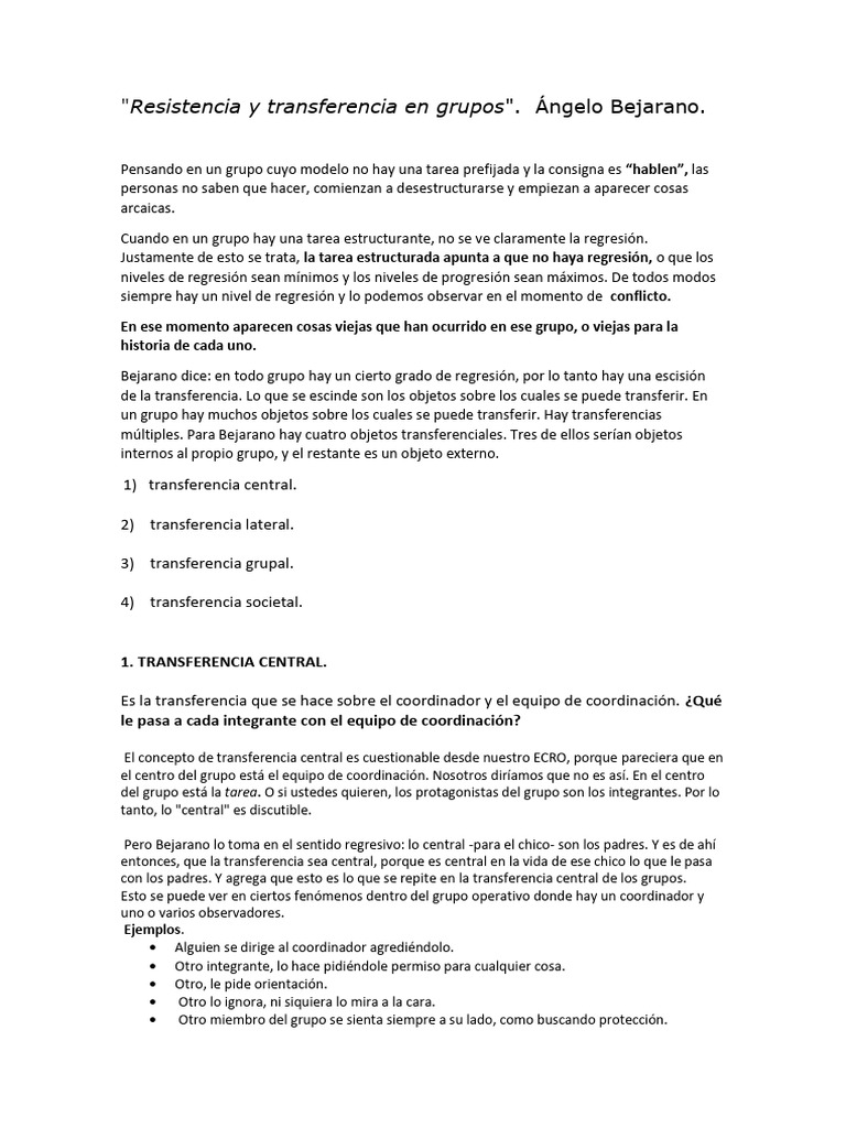 Transferencias en Grupos según Bejarano | PDF | Espejismo | Realidad