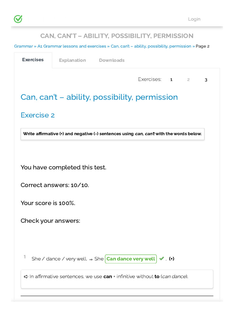 Can, Can't - Ability, Possibility, Permission - Page 2 of 3 - Te | PDF