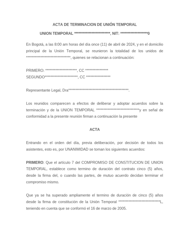 Acta de Terminación de Unión Temporal | PDF