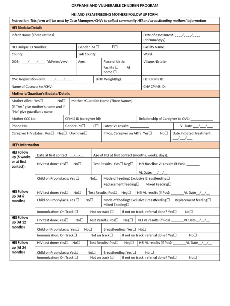 2b. HEI AND BREASTFEEDING MOTHERS FOLLOW UP FORM - 15JAN2021 | PDF ...