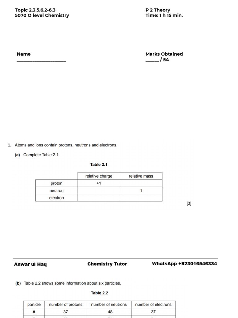 O Level Chemistry Past Paper Analysis | PDF