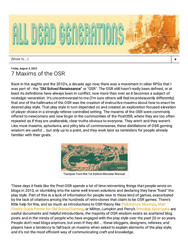 All Dead Generations - 7 Maxims of The OSR | PDF | Dungeons & Dragons ...