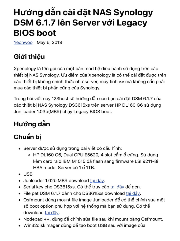 Hướng Dẫn Cài Đặt NAS Synology DSM 6.1.7 Lên Server | PDF
