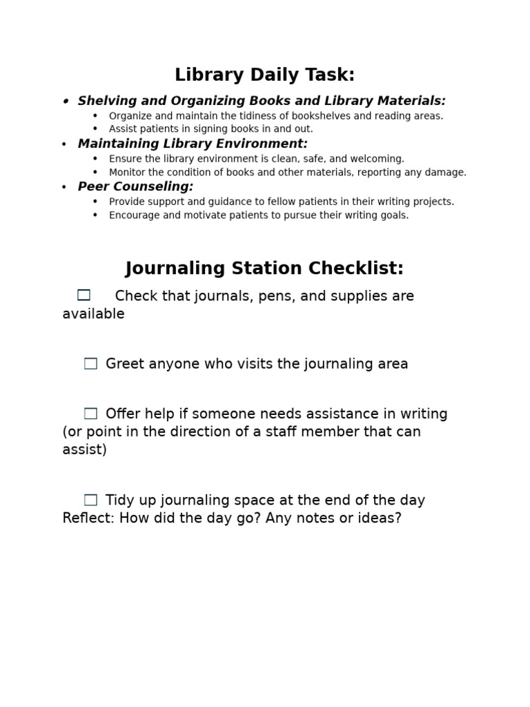 Daily Library Task Sheet | PDF