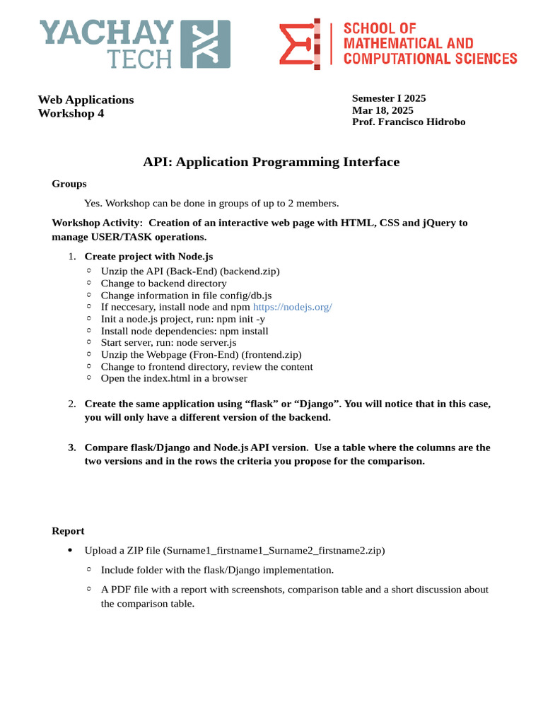 Workshop4 Description | PDF