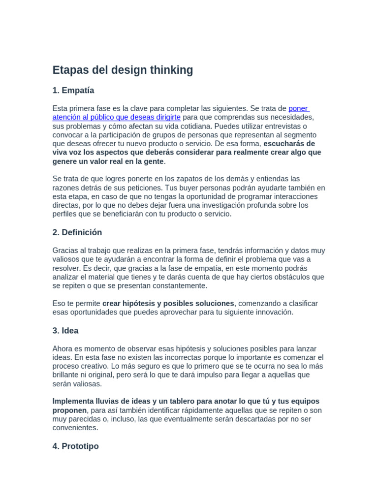 Etapas del Design Thinking Explicadas | PDF | El pensamiento de diseño ...