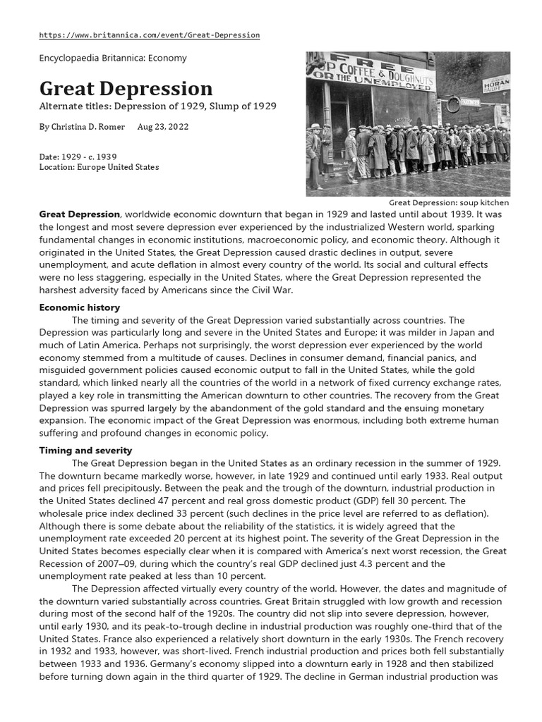 Great Depression - Britannica | PDF | Recession | Great Depression