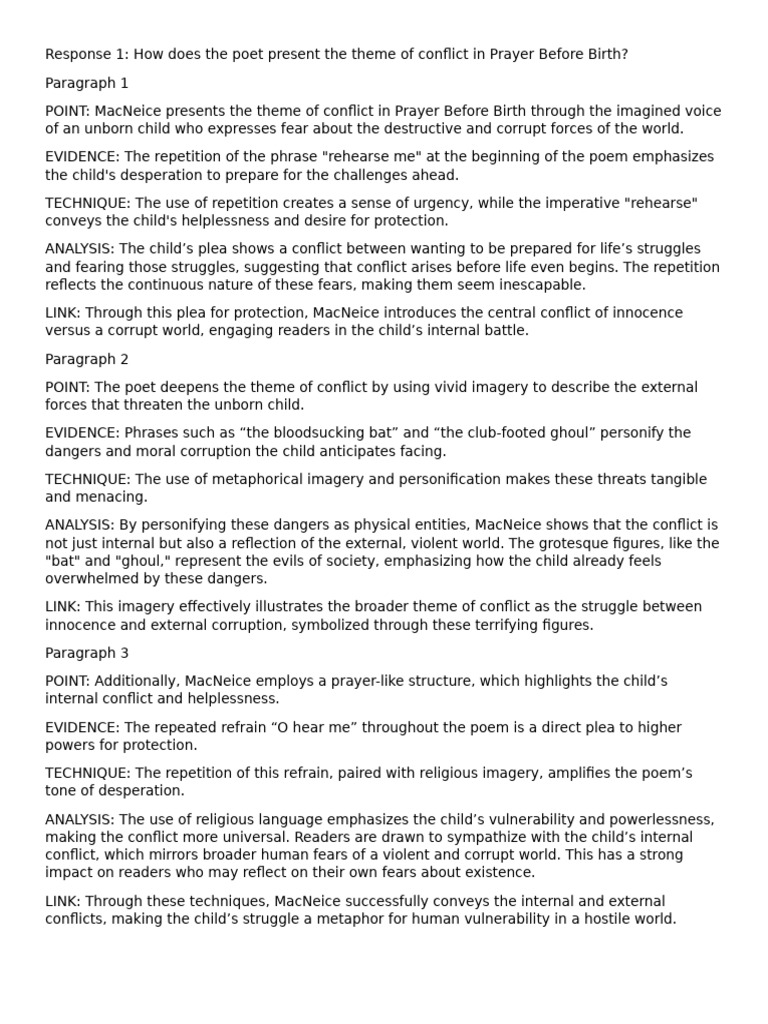 Example PETAL Responses Prayer Before Birth | PDF | Poetry