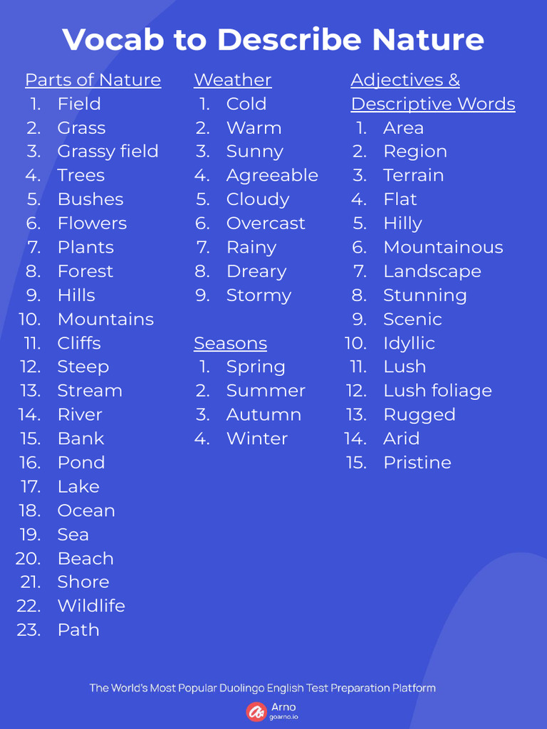 Vocab To Describe Nature | PDF