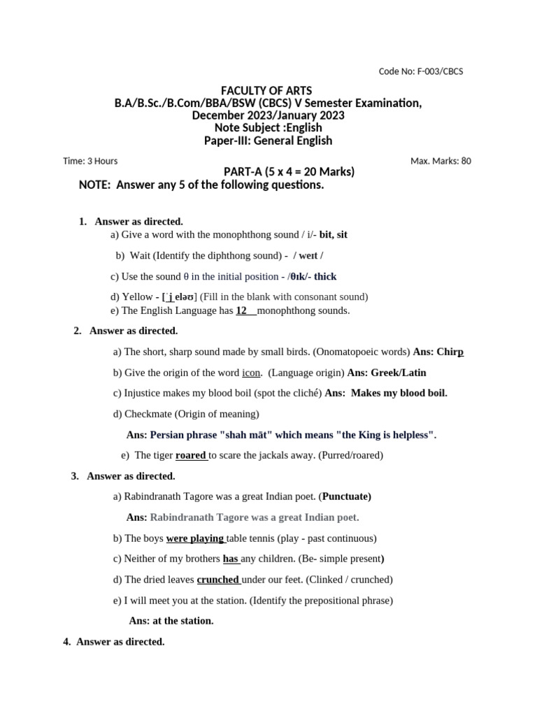 General English Exam Guide for CBCS V Semester | PDF | Organic Farming | Soil