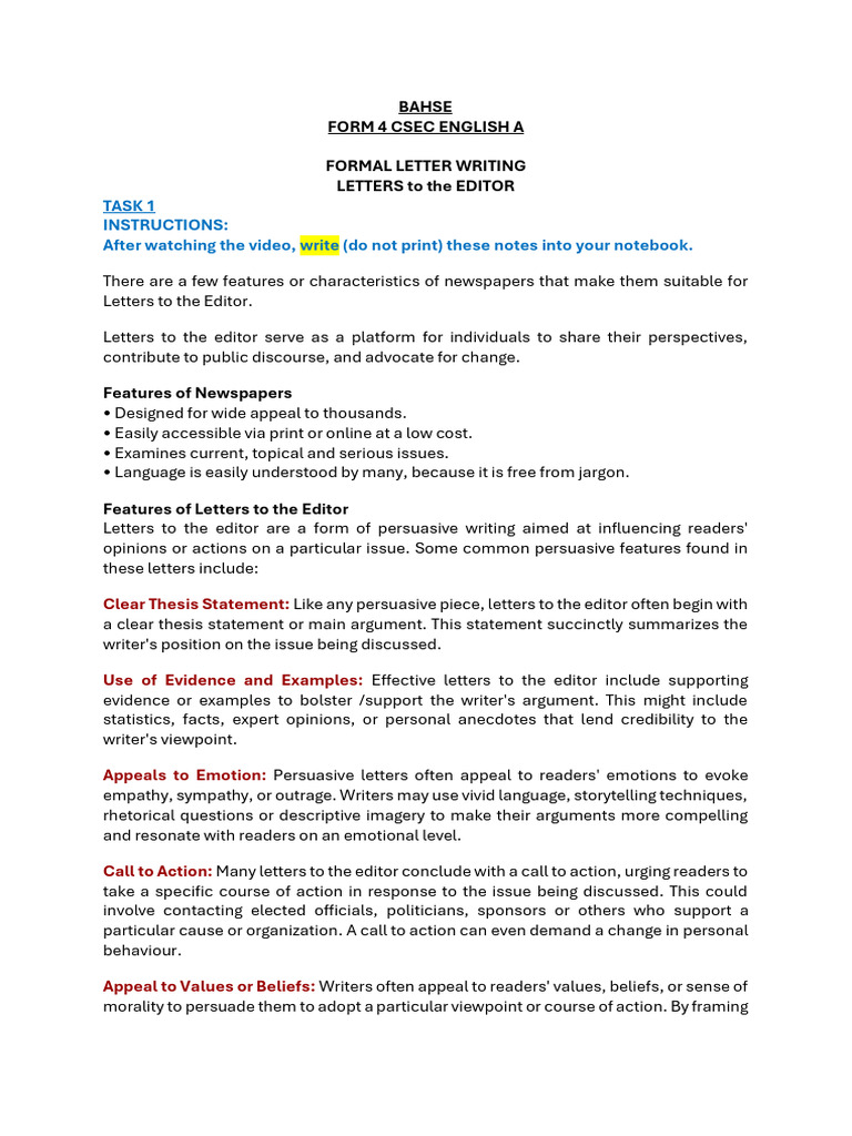 Letter To The Editor Worksheet | PDF | Human Communication | Communication