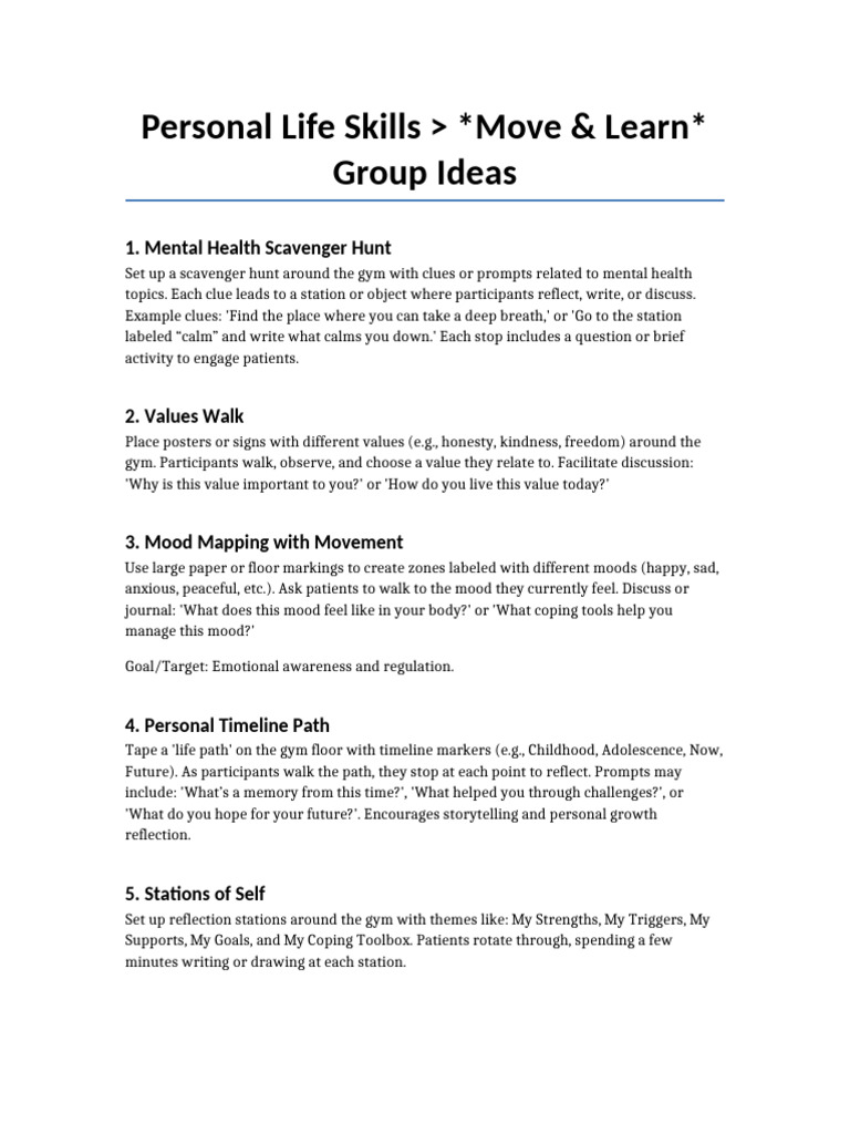 Move and Learn Group Ideas | PDF