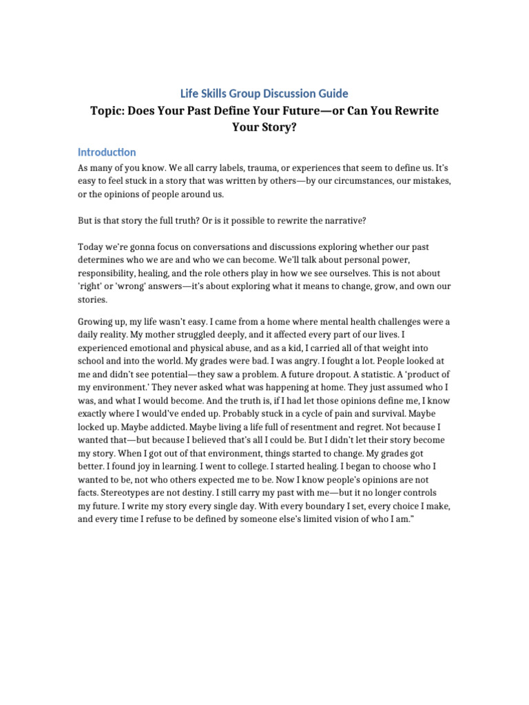 Life_Skills_Group_Discussion_Rewriting_Your_Story | PDF | Psychology ...