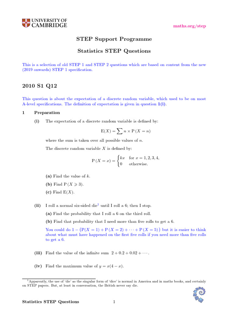 Penguin Probability in STEP Questions | PDF | Expected Value | Random Variable