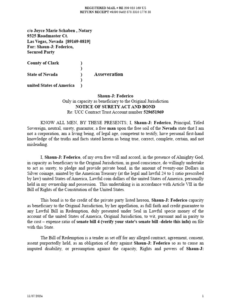 Notice of Surety Act and Bond | PDF | Surety | Affidavit