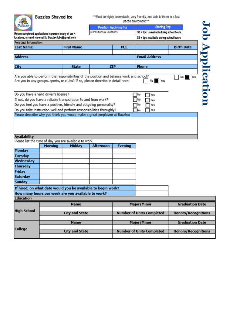 Buzzles Job Application Form | PDF