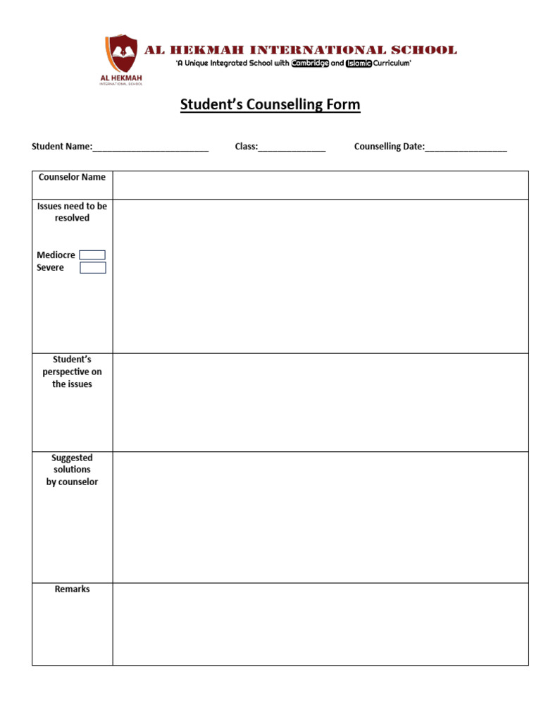 Student Counselling Form Template | PDF
