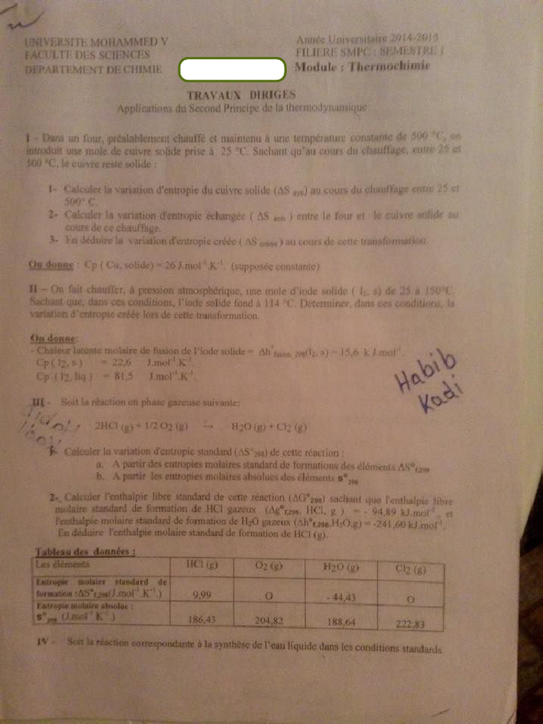 TD3 Thermochimie | PDF