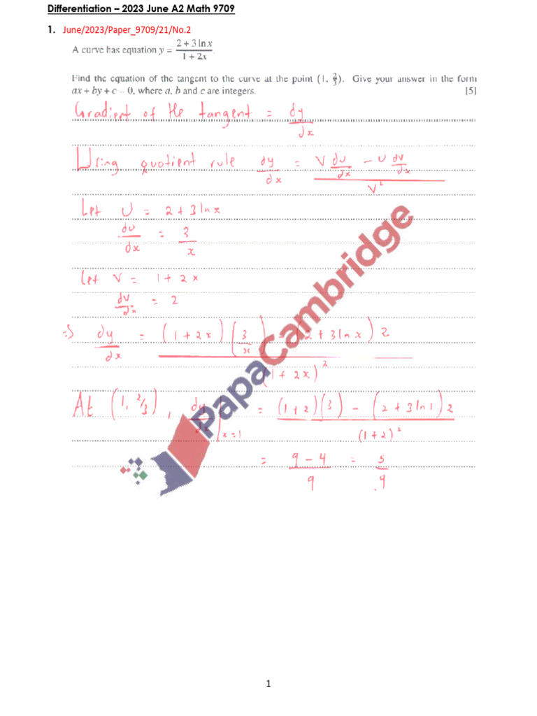 2023J Differentiation A2 Math 9709 - Solved | PDF