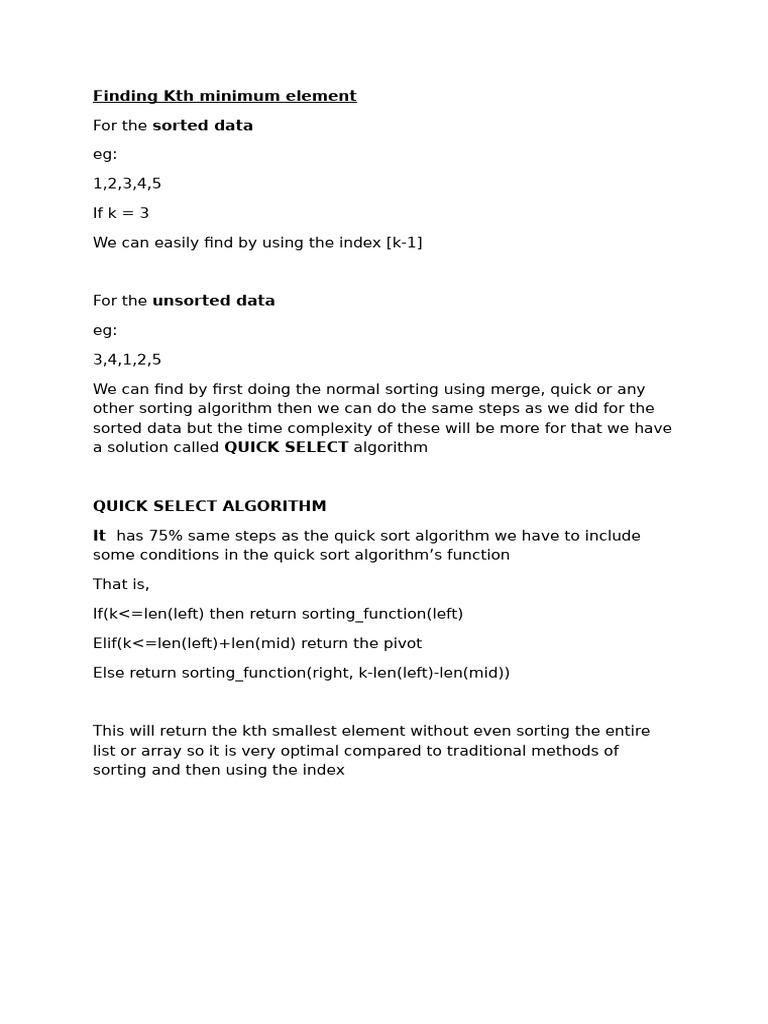 Finding KTH Minimum Element | PDF