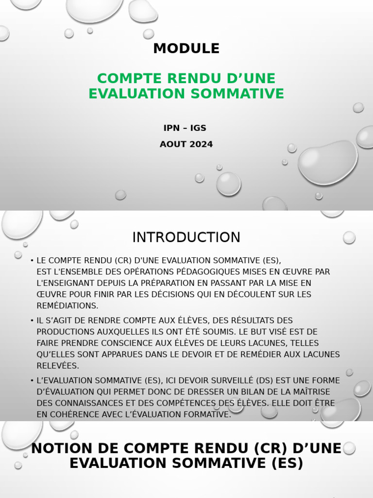 Compte Rendu D'une Evaluation Sommative | PDF | Statistiques ...