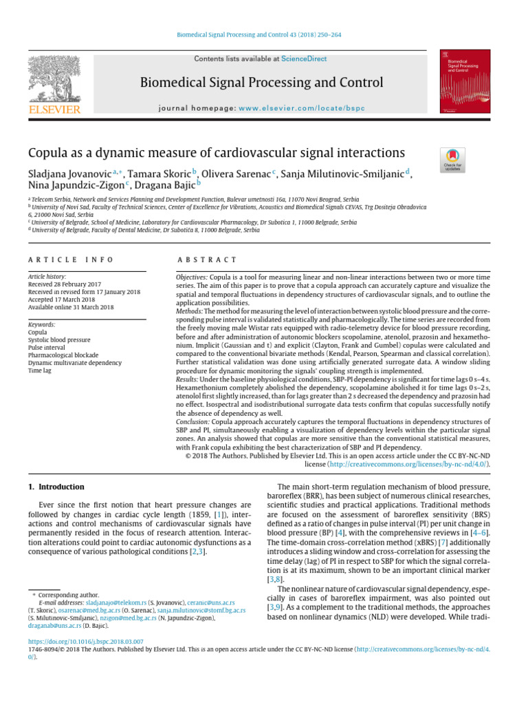 Copula As A Dynamic Measure of Cardiovascula - 2018 - Biomedical Signal Processi | PDF ...
