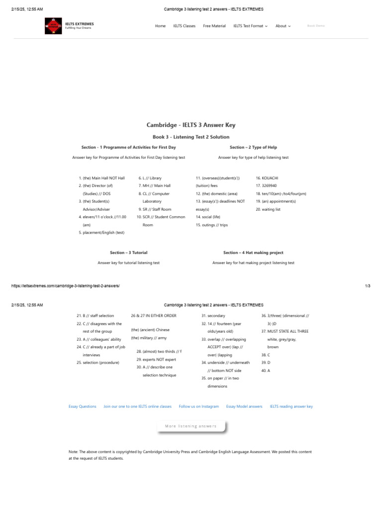 Cambridge 3 Listening Test 2 Answers Ielts Extremes Pdf
