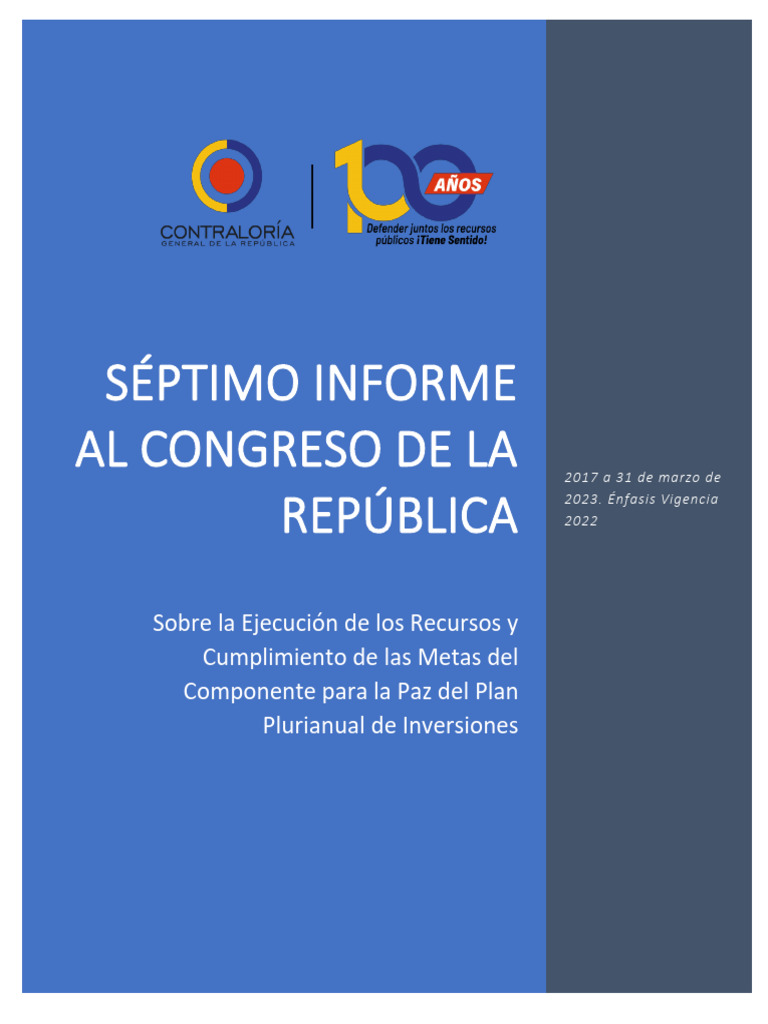 Septimo Informe Al Congreso de La República Contraloría General de La República 2023 | PDF ...