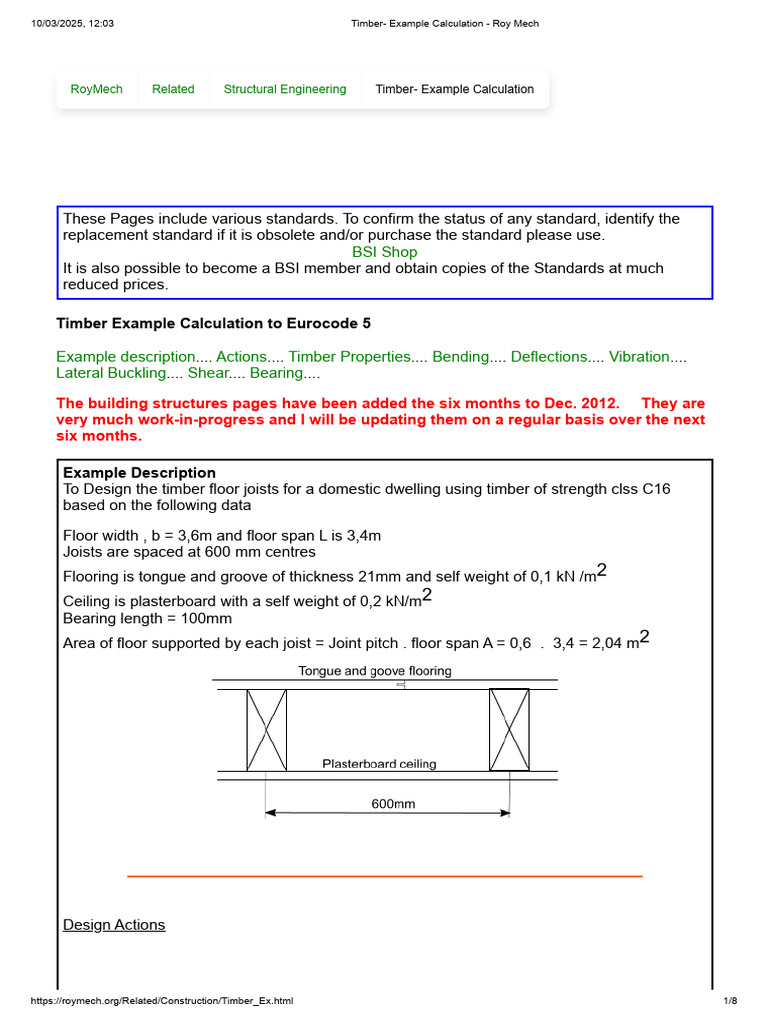 Timber - Example Calculation - Roy Mech | PDF | Bending | Building ...