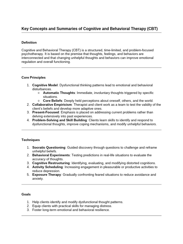 (CBT) Key Concepts and Summaries of Cognitive and Behavioral Therapy ...
