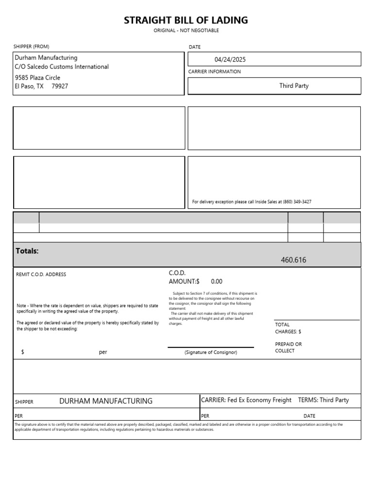 Shipment Bill of Lading Rep 634521 | PDF | Cargo | Supply Chain Management