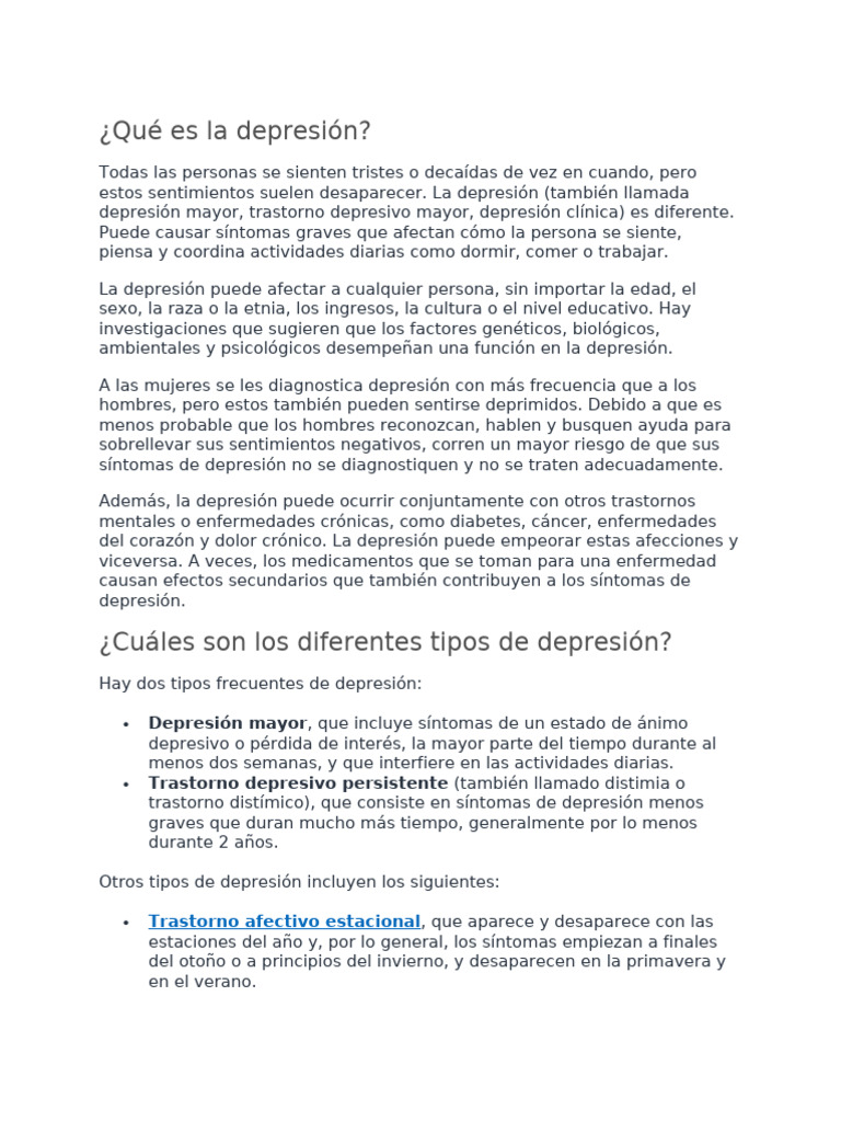 Definición y tipos de depresión | PDF | Trastorno depresivo mayor ...