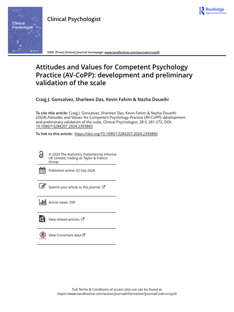 Attitudes and Values for Competent Psychology Practice AV-CoPP development and preliminary ...