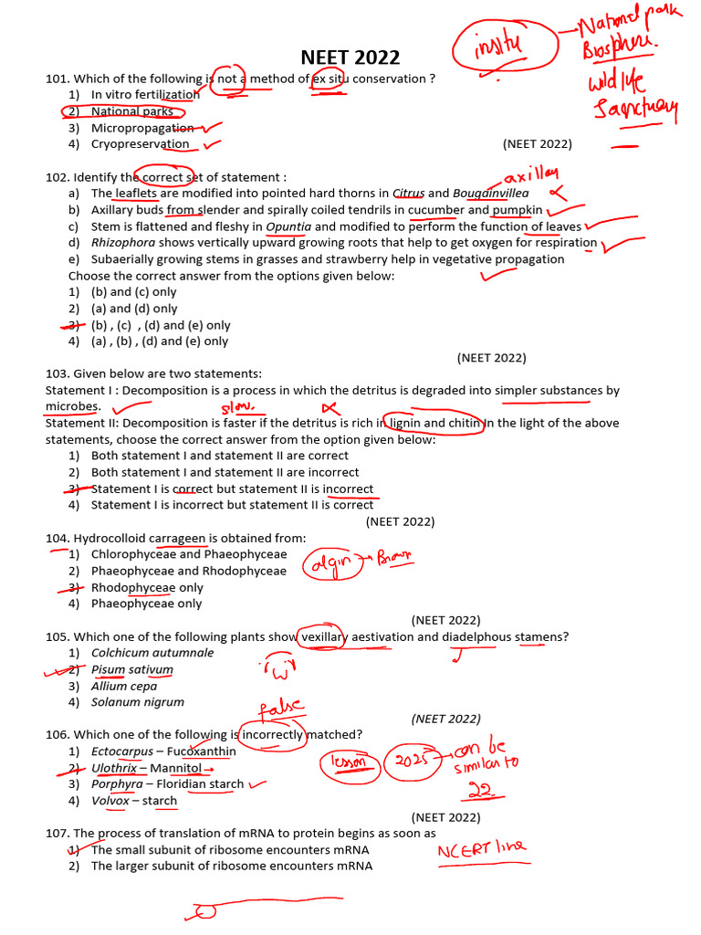 NEET 2021-22 Solved Question Paper - Compressed | PDF | Meiosis ...