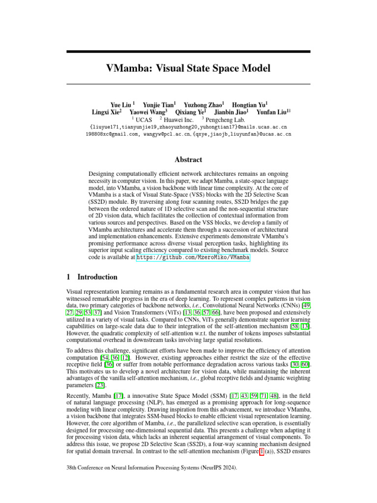 Liu 等 - VMamba Visual State Space Model | PDF | Computer Vision | Applied Mathematics