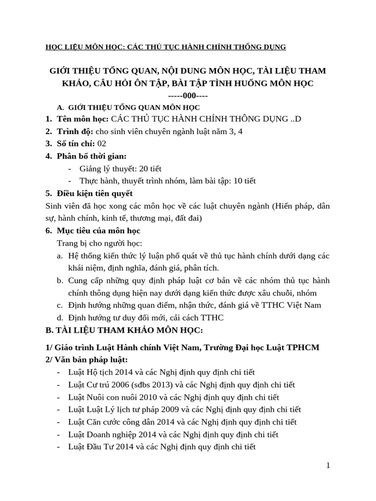 Hoc Lieu Mon Thu Tuc HC | PDF