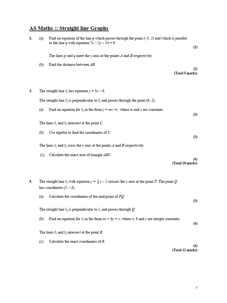 Straight Line Graphs: Equations & Intersections | PDF | Line (Geometry ...
