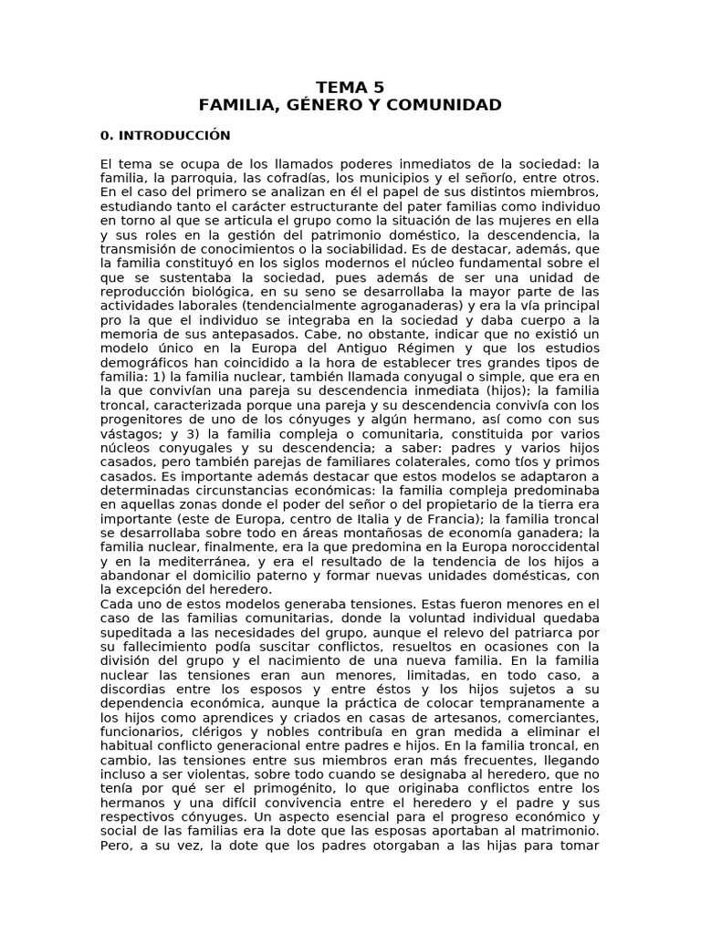 Tema 5. Familia, Género y Comunidad | PDF | Familia | Matrimonio